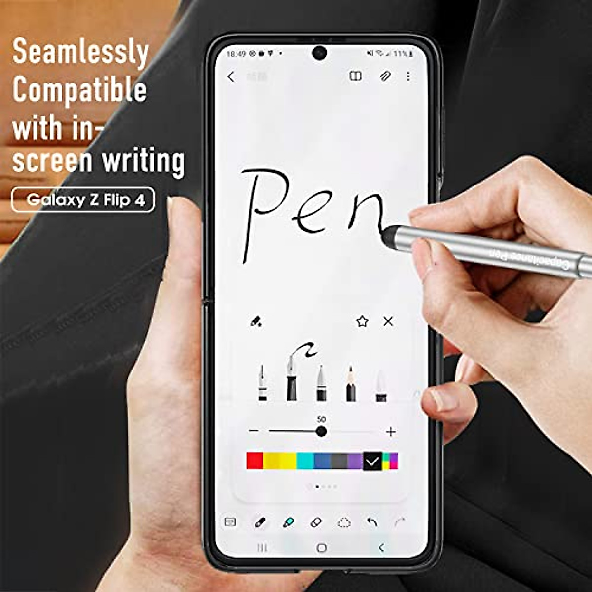 COCOING Case For for Samsung Galaxy Z Flip 4 2022 with Stylus Fashion Business Phone case,with Hinge Protection Device and Camera Screen Protector (Purple)