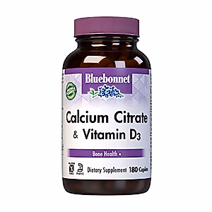 BlueBonnet Calcium Citrate Plus Vitamin D3 Caplets, 180 Count