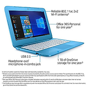 HP Stream 11-inch Laptop, Intel Celeron N3060 Processor, 4 GB SDRAM Memory, 32 GB eMMC storage, Windows 10 Home in S Mode with Office 365 Personal for one year (11-ah010nr, Aqua Blue)