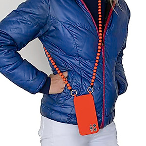 Luna Lucia iPhone 13 Crossbody Beaded Long Around The Neck Cell Phone Holder, Lanyard, Tether, Chain, Strap or Leash! for Hands Free use! Comes with iPhone 13 Case (Orange)