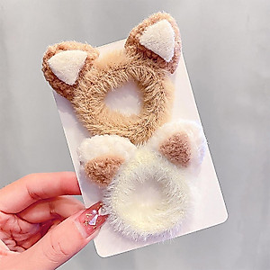 ZITIANY 2 PCS Furry Hair Ties Cute Animal Fluffy Hair Scrunchies Elastic Hair Bands Fuzzy Bobbles Ponytail Holders Hair for Women Girls A02#Bear Ears 2PC hair styling accessories