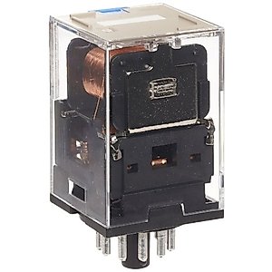 Omron MKS2PI AC120 General Purpose Relay with Mechandical Indicator and Lockable Test Button, Basic Model Type, Plug-In Terminal, Standard Internal Connections, Double Pole Double Throw Contacts, 22.2 mA at 50 Hz and 19.3 mA at 60 Hz Rated Load Current, 1