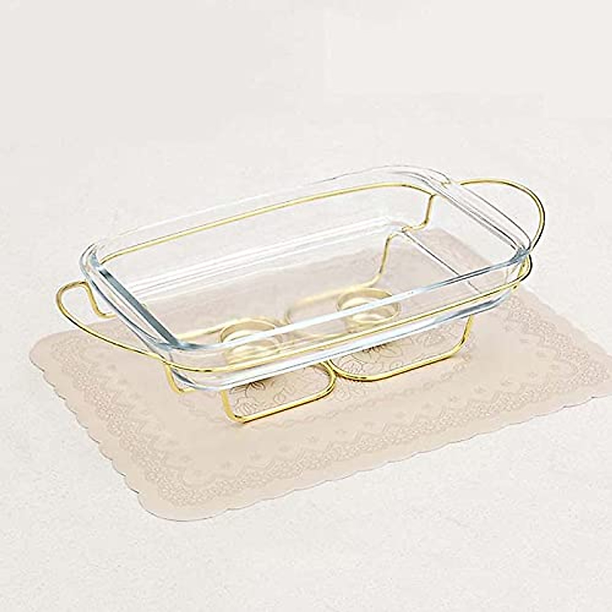 Chafing Dish Food Warmer Stainless Rectangular Buffet Server with 1 Tempered Glass Bakeware for Buffet Catering Kitchen Party (Silver)