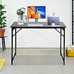PayLessHere 39 inch Home Office Gaming Modren Simple Style PC Wood and Metal Desk Workstation for Small Space，Black