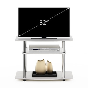 Furinno Turn-N-Tube No Tools 3-Tier Entertainment Center TV Stand for TV up to 32 Inch with Stainless Steel Tubes, White Oak/Chrome