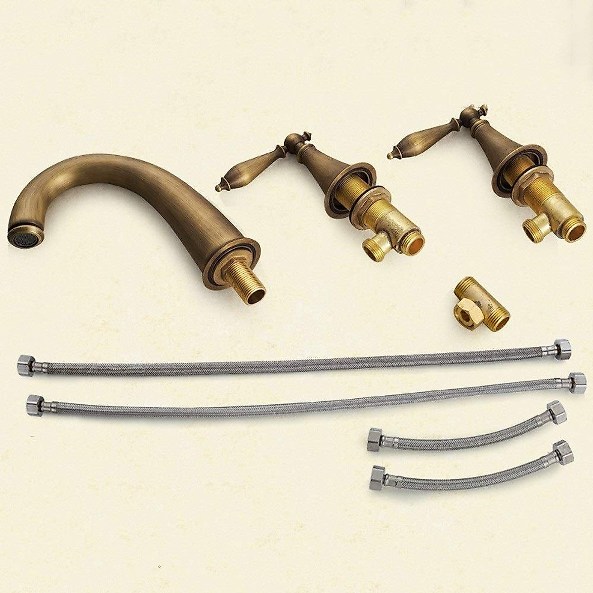 Mixer Tap Double Handle Bronze Solid Brass Sink Hot and Cold Water Tap 3-holes Full Copper Kitchen Basin Mixer Faucet Deck Mounted Bathroom Washbasin Tap Bath Bathtub Waterfall Faucet Set