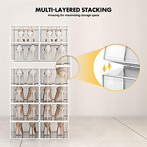 SEE SPRING 12 Pack Shoe Storage Box, Clear Plastic Stackable Shoe Organizer for Closet, Space Saving Shoe Rack Sneaker Container Bin Holder, Clear