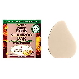 Garnier Haircare Whole Blends Ginger Recovery Strengthening Shampoo Bar for Weak Hair, Zero Plastic Packaging, Free of Preservatives, Silicones, Soap & Dye, with Ginger & Almond Oil, 2 Oz