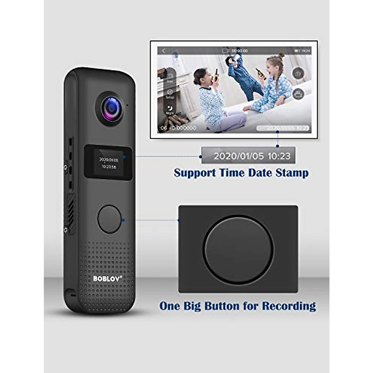 BOBLOV C18 WiFi Small Body Camera, 32GB Outdoor Mini Camera, 1296P Mini Body Worn Camera with OLED Screen, 3.5 Hours 1080P Recording Support WiFi, One Big Button for Recording (Built-in 32G)