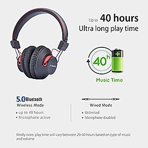 Avantree Audition - Bluetooth Over-Ear Headphones & Mic for PC with 40hr Battery Life, Wireless & Wired Modes, and Long-Lasting Durable Build