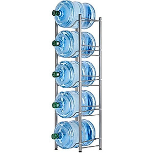 5-Tier Water Cooler Jug Rack, 5 Gallon Water Bottle Storage Rack Detachable Heavy Duty Water Bottle Cabby Rack for Home, Office Organization (Silver)