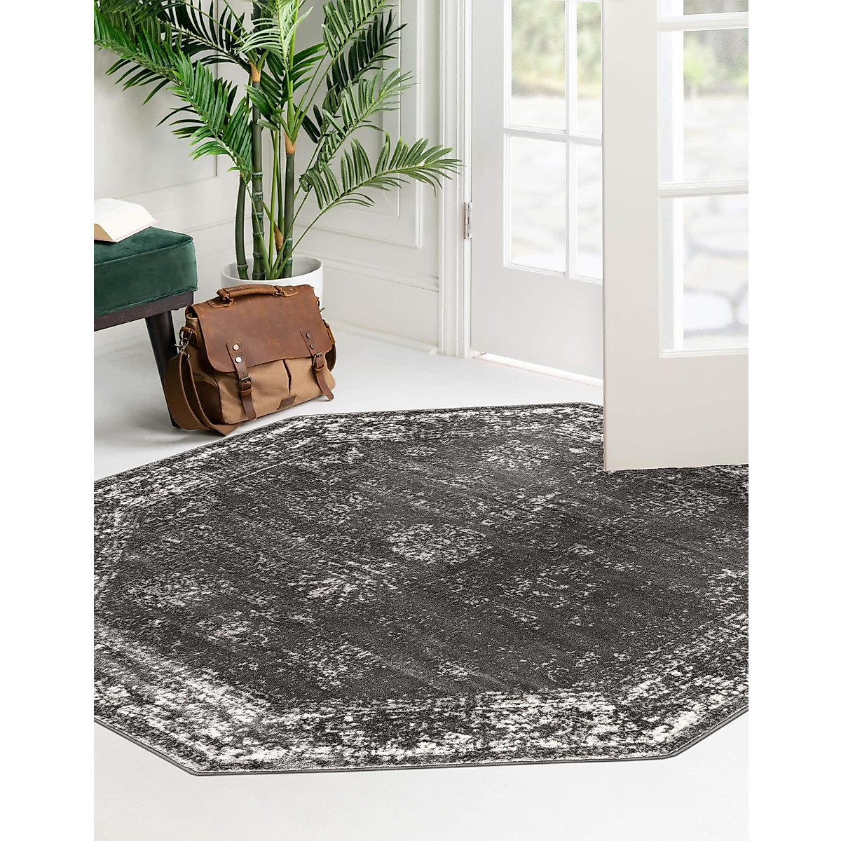 Rugs.com Monte Carlo Collection Rug – 5' Octagon Dark Gray Medium Rug Perfect for Living Rooms, Kitchens, Entryways