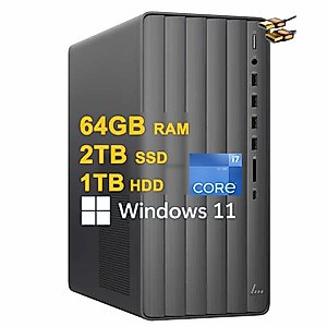 HP Envy Business Tower Desktop Computer 12th Generation Intel 12-Core i7-12700 Processor 64GB RAM 2TB SSD + 1TB HDD Intel UHD Graphics 770 USB-C SuperSpeed USB VGA Bluetooth Win11 Black + HDMI Cable