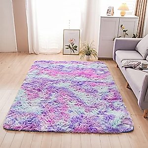 A Nice Night Shaggy Fluffy Faux Fur Area Rug,Soft, Luxurious Shag Carpet Rugs for Nursery Rug, Bedroom, Living Room, Luxury Bed Side Plush Carpets, Rectangle (Blue Purple, 5' x 7')