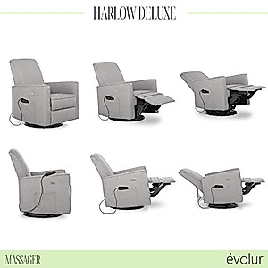 Evolur Harlow Deluxe Glider with Massager |Recliner| Rocker in Light Grey
