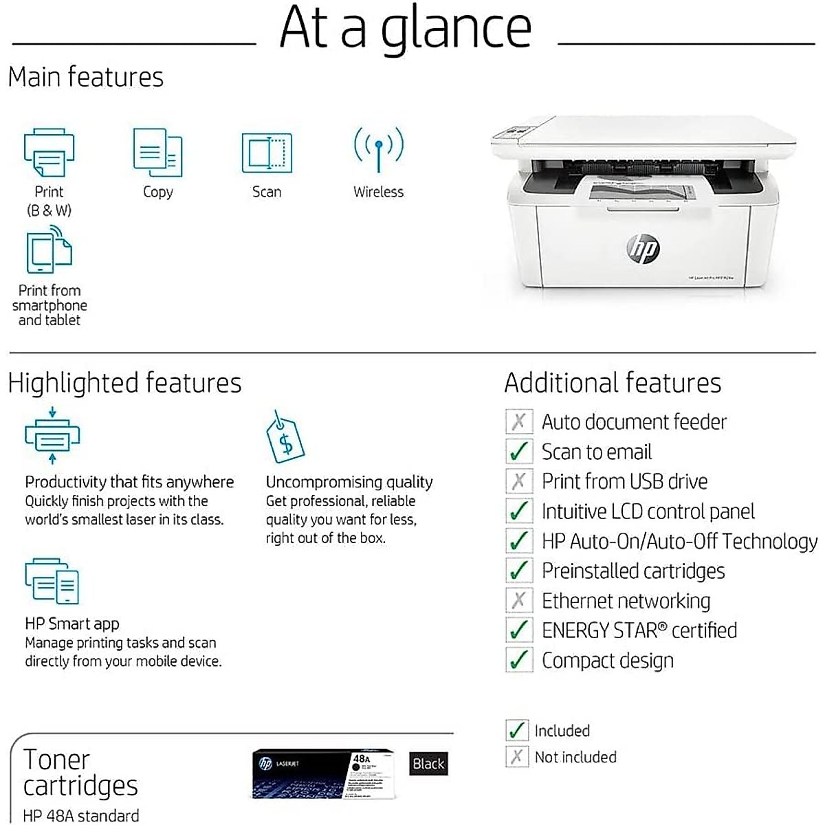 HP Laserjet Pro MFP M29W All-in-One Wireless Monochrome Laser Printer, White - Print Scan Copy - 1.0" Icon LCD Display, 19 ppm, 600 x 600 dpi, 8.5 x 11.69, Hi-Speed USB, Cbmou External Webcam