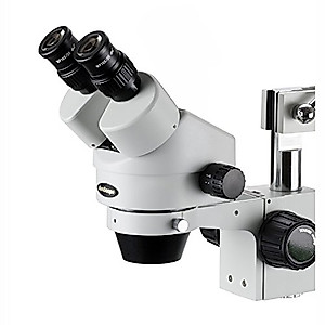 AmScope SM-4B Professional Binocular Stereo Zoom Microscope, WH10x Eyepieces, 7X-45X Magnification, 0.7X-4.5X Zoom Objective, Double-Arm Boom Stand