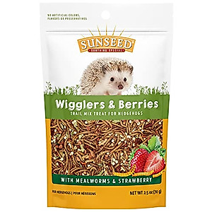 Sunseed Vita Prima Wigglers & Berries Hedgehog Treat - Mealworms for Hedgehogs - Small Animal Trail Mix Snack