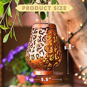 JOIEDOMI 2 Pack Outdoor Solar Hanging Lantern Lights, Waterproof Table Top Solar Lanterns, LED Metal Decorative Garden Solar Lights, Moroccan Lanterns Solar Powered with Handle for Patio