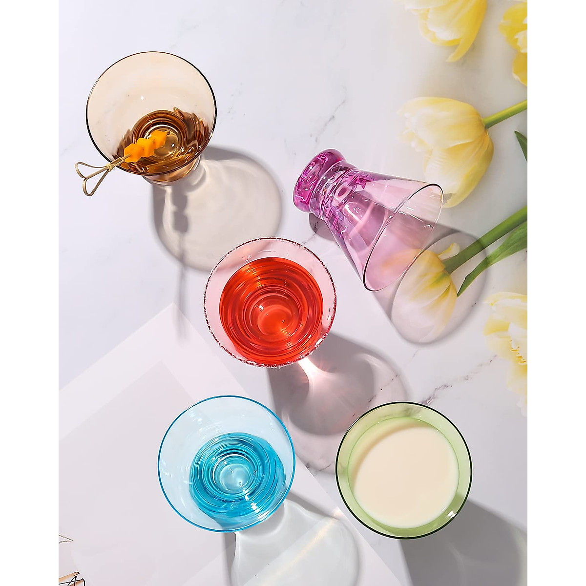 Physkoa Colored Martini Glasses Set of 6, Colorful Cocktail Glasses,Margarita Glass,Short Tumblers,Cosmo,Espresso Martini,Coupe Glasses, Drinkware for Wedding,Birthday,Housewarming,Party 8oz