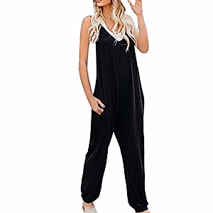 Mitiy Womens Casual Loose Sleeveless Spaghetti Strap Wide Leg Pants Jumpsuit Rompers