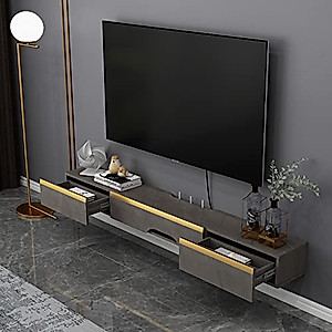 Pmnianhua Floating TV Shelf, 59'' Wall Mounted Wood Floating TV Console Entertainment Media Shelf TV Wall Unit with 2 Drawers and 1 Large Door (59.05 in, Dark Gray)