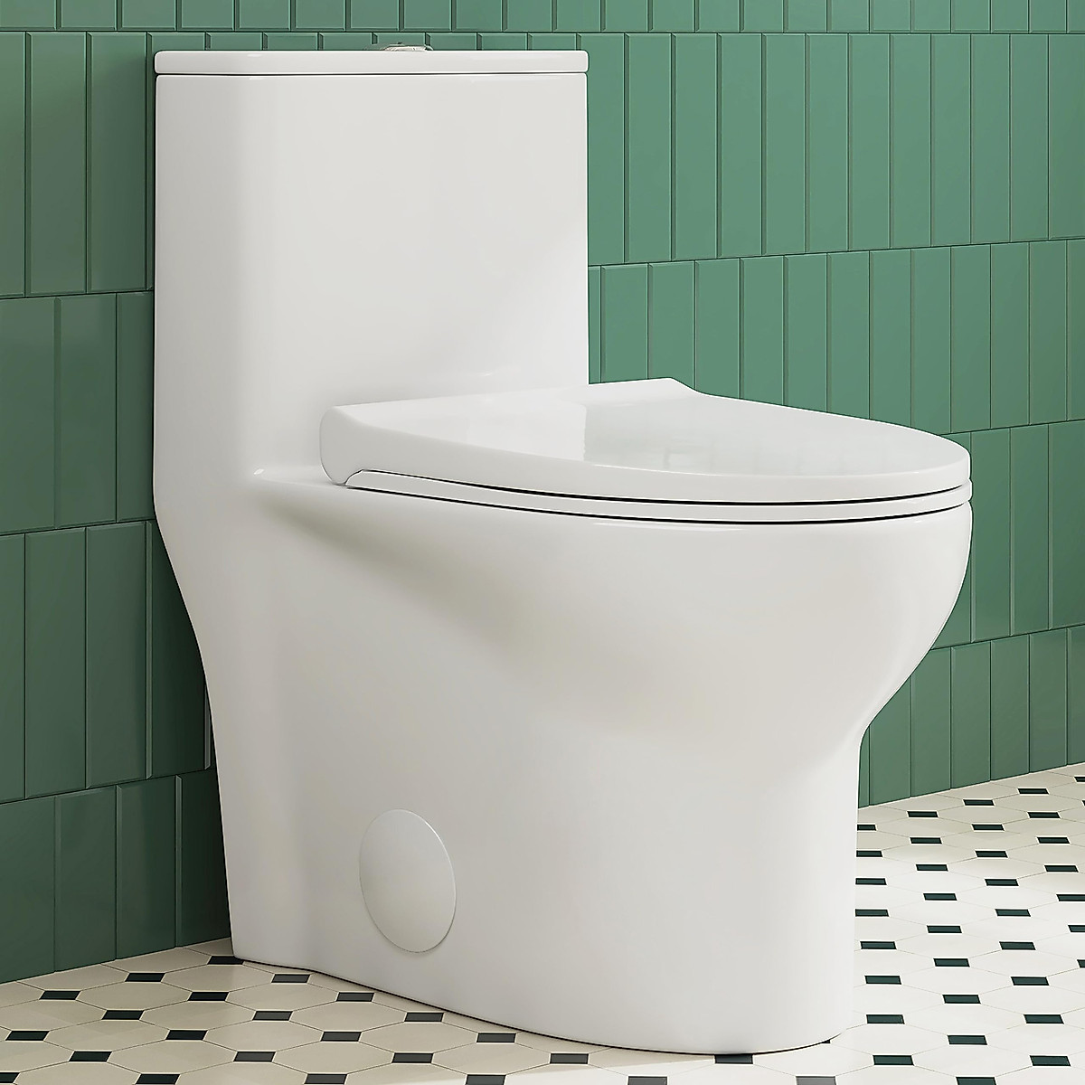 Eridanus Small Compact One Piece Toilet For Bathroom, Powerful Dual Flush Modern Toilet, 1.1/1.6 GPF, 12" Rough-In, Elongated Toilet with Soft Closing Seat, 26.68"D x 14.37"W x 26"H, White