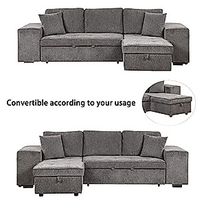 Merax 104" L-Shape 3 Seat Reversible Sectional Sofa Couch with Pull Out Bed, Sleeper Sofa with Storage Chaise and 2 Stools for Living Room Furniture Set