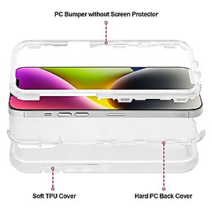 WOLLONY for iPhone 14 Plus Clear Case 3 in 1 Hybrid Heavy Duty Protection Shockproof Hard Bumper Anti-Drop Full Body Protective CoverTransparent Rubber Anti-Scratch Case for iPhone 14 Plus 6.7 inch