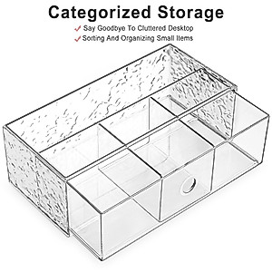 Qtip Holder, Small Makeup Organizer Drawer Case for Countertop, Bathroom Vanity Storage Holder for Cotton Swab, Ball, Floss, Lipstick, Jewelry (Clear)