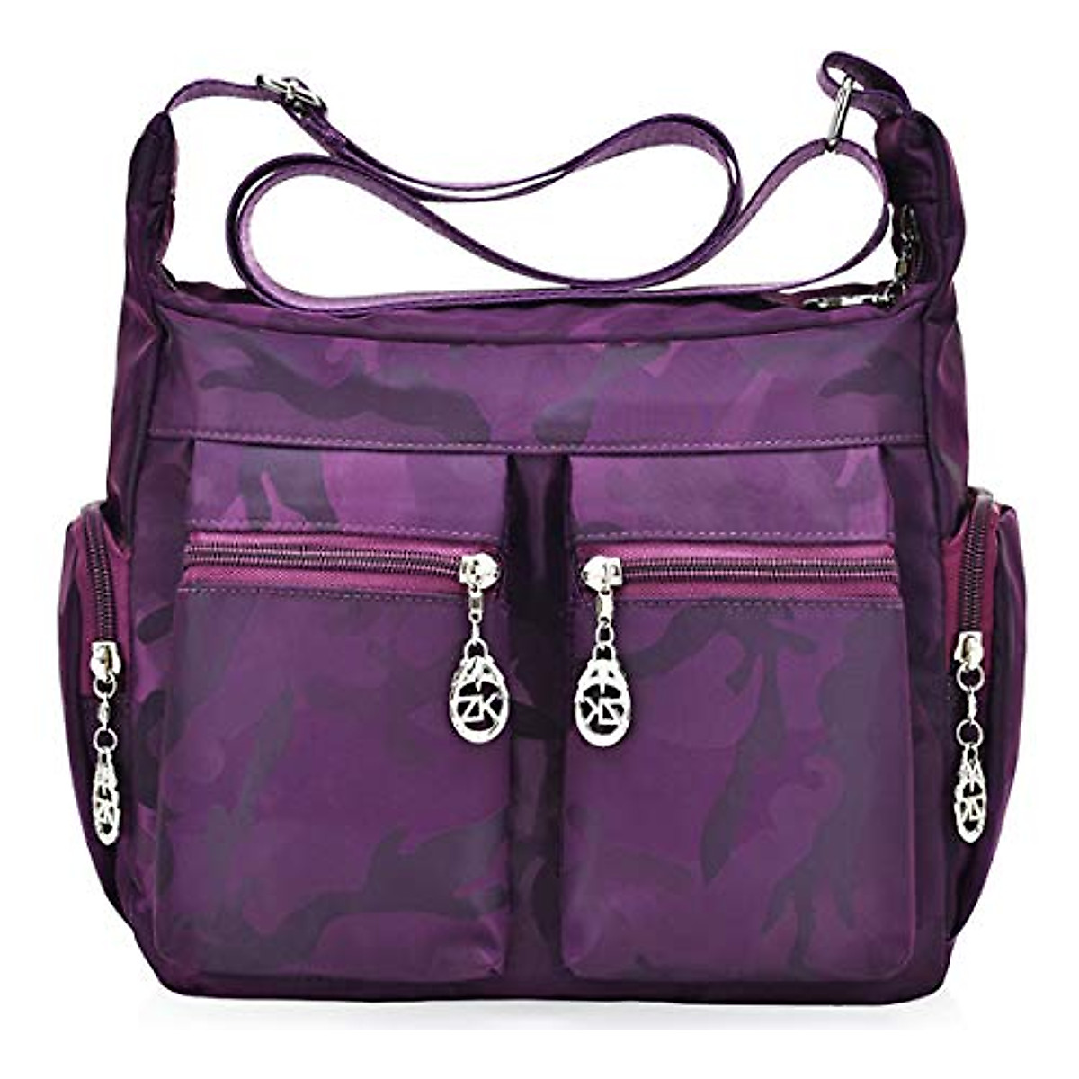 FiveloveTwo Lightweight Nylon Multi Pocket Hobo Shoulder Crossbody Bag Handbags and Purses for Women Men Top-handle Messenger Crossbody Bag Pack Totes Satchels Purple Camouflage