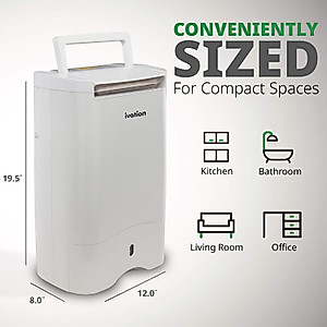 Ivation 19 Pint Small-Area Desiccant Dehumidifier Compact and Quiet - with Continuous Drain Hose for Smaller Spaces, Bathroom, Attic, Crawlspace and Closets - for Spaces Up to 410 Sq Ft