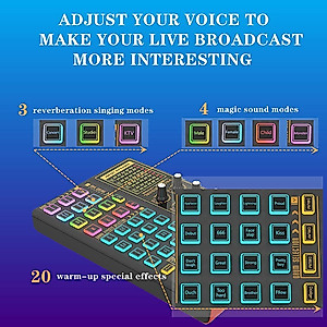 Sound Mixer Board, LED Light Voice Changer Sound Card with Multiple Sound Effects - Live Sound Card