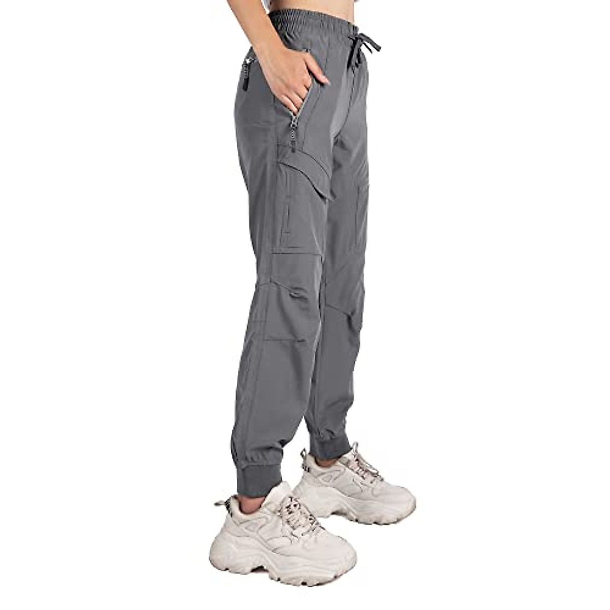 Singbring Women's Outdoor Athletic Workout Quick Dry UPF 50 Hiking Cargo Joggers Pants Zipper Pockets (Gray88-L) Grey