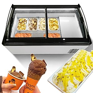 Mvckyi Ice Cream Dipping Cabinet Commercial Ice Cream Display Freezer, 6 Square Pans Gelato Freezer Display Case, Countertop Hard Ice Cream Showcase with LED Light, for Bar, Coffee Shop