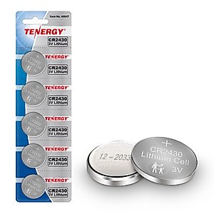 Tenergy CR2430 Battery, 3V Lithium Coin Battery for Car Key Fob, Car Remote, Calculators, Thermometers and More, 5 Count (Pack of 1)