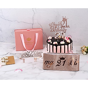 21st Birthday Decorations For Her ZJDZTK,Including Rose Gold 21st Birthday Sash,Crown,Cake Topper,Digital Candles,Balloons Set,Accompanying Birthday Card And Beautiful Gift Box