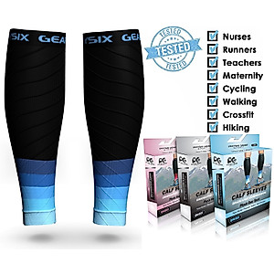 Compression Calf Sleeves Men & Women - Shin Splint Compression Sleeve 20-30mmhg, Best Footless Compression Socks for Calf Pain, Running, Nurses, Pregnancy, Post-Surgery Relief (1 Pair BLK-BLU L/XL)