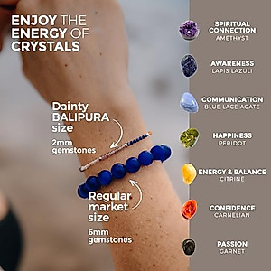 BALIPURA - 7 Chakra Crystal Bracelet For Women - Charm Beaded Bracelet, Garnet & Amethyst Crystal Stone, Bracelets for Teenage Girls - Healing Crystals Bracelet - Handmade Bracelet - 2mm SMALL Beads