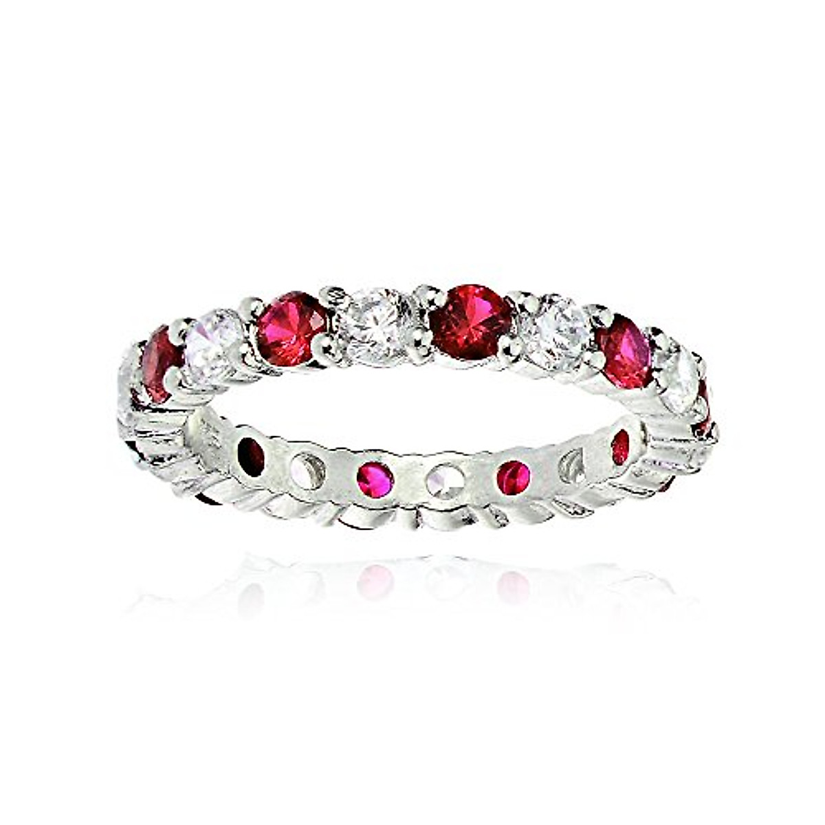 Ice Gems Sterling Silver Created Ruby and Cubic Zirconia Wedding Band Ring, Size 6