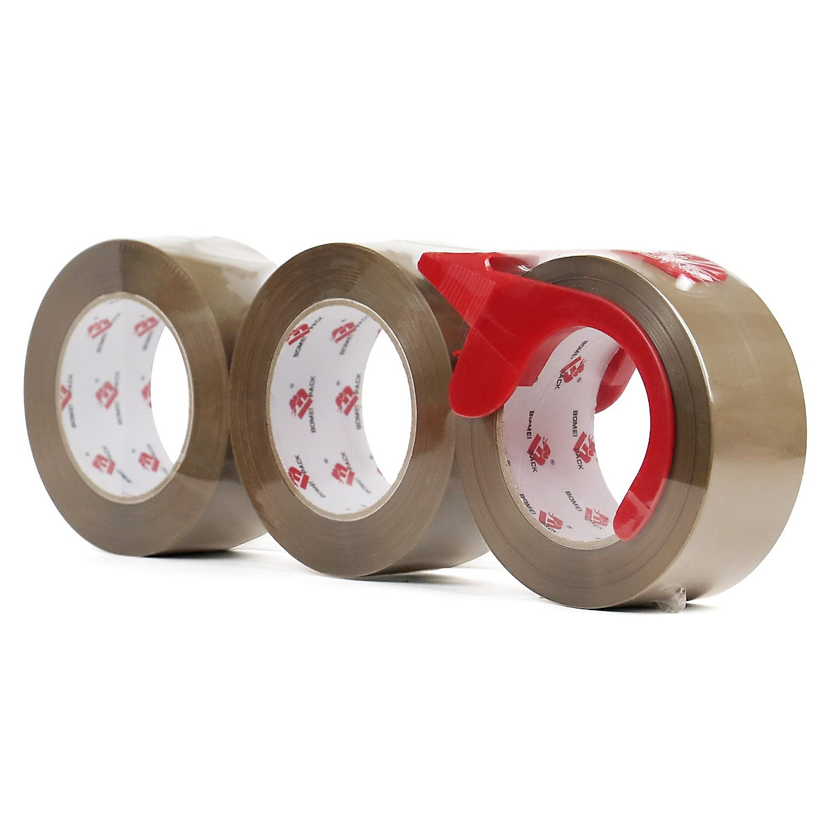 BOMEI PACK 3 Pack Heavy Duty Brown Packing Tape with Dispenser, 2.6 mil, 1.88 inch x 110 Yards, Brown Tape Refills for Industrial Shipping Box Packaging Tape for Moving, Office, & Storage