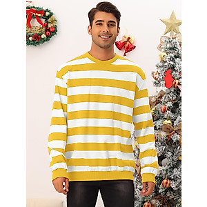 Lars Amadeus Yellow Striped Sweatshirt for Men's Crew Neck Long Sleeves Pullover Color Block Sweatshirts XX-Large