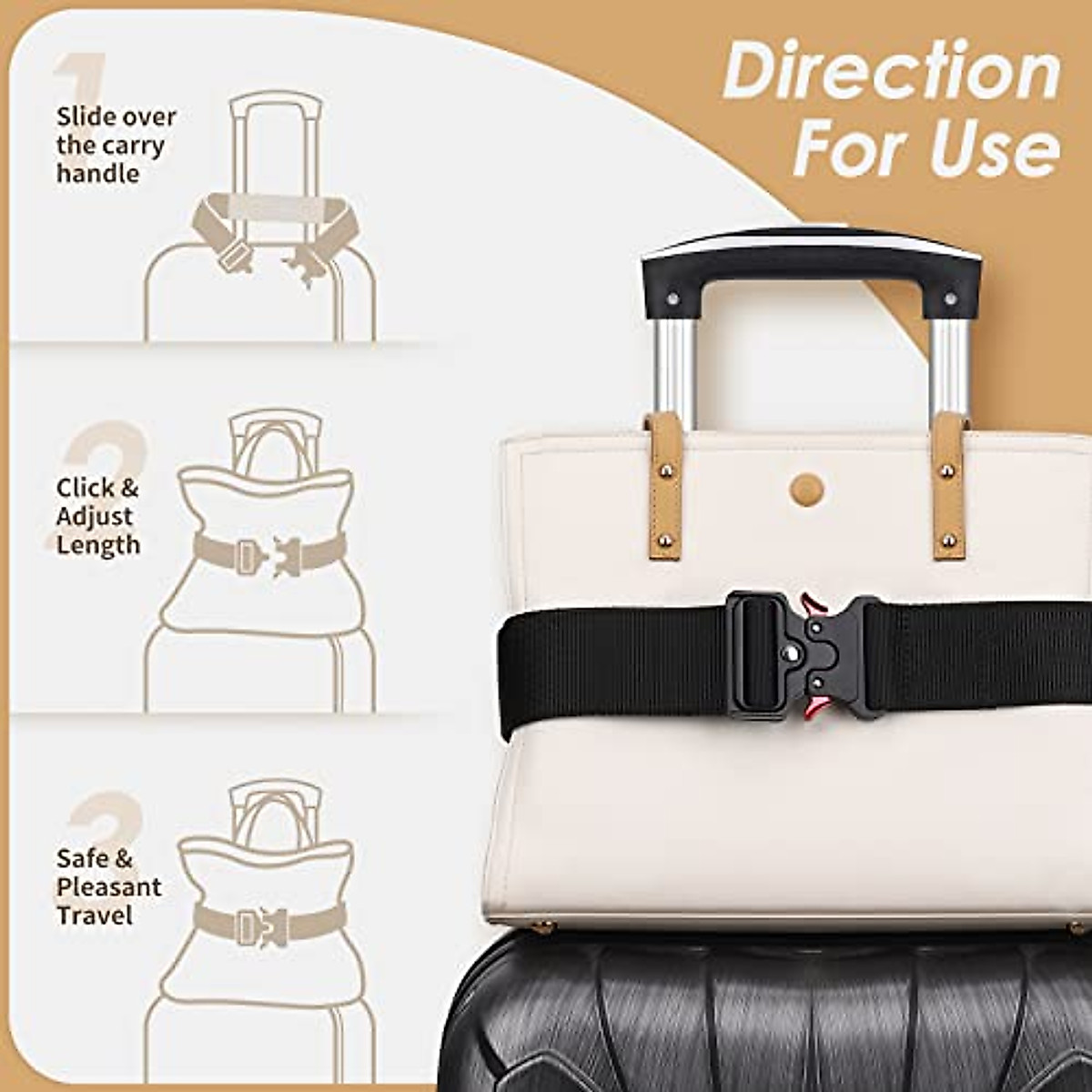 Buyisgle Adjustable Travel Belt for Luggage - Stylish Luggage Straps for Carry On Bag - Airport Travel Accessories for Women & Men