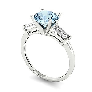 Clara Pucci 2.0 ct Round Cut 3 stone Solitaire Natural Light Blue Aquamarine Designer Anniversary Bridal Engagement Ring 14k White Gold