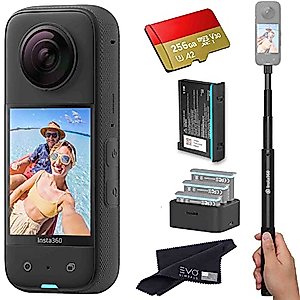 Insta360 X3 - Waterproof 360 Action Camera Bundle Includes Extra Battery, Charger, Invisible Selfie Stick & 256GB Memory Card