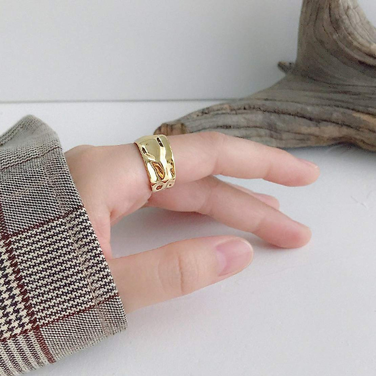 WAINIS 6 Pcs Chunky Gold Open Rings for Women Statement Boho Adjustable Rings Set G