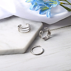 MILACOLATO 3Pcs Sterling Silver Toe Rings for Women 18K White Gold Plated 3 Row Wrap Cuff Celtic Knot Band Toe Rings Hypoallergenic Adjustable Toe Rings Summer Beach Foot Jewelry Set