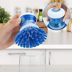 Dish Brush with Soap Dispenser for Dishes Pot Pan Kitchen Sink Scrubbing, Blue 2pcs