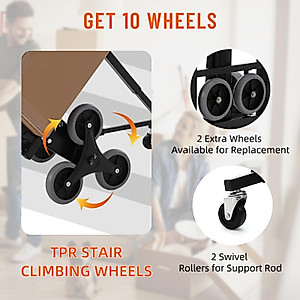 Stair Climbing Cart, 330 LB Climber Hand Truck Dolly with Adjustable Handle, Portable Folding Dolly Cart for Stairs, Stair Climbing Dolly Hand Carts with 10 Wheels for Shopping Moving Office Use