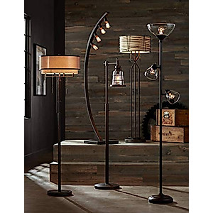 360 Lighting Riley Rustic Farmhouse Torchiere Floor Lamp Standing 72" Tall Painted Bronze Brown Metal 3-Light Clear Glass Shade for Living Room Reading Bedroom Office House Home Decor
